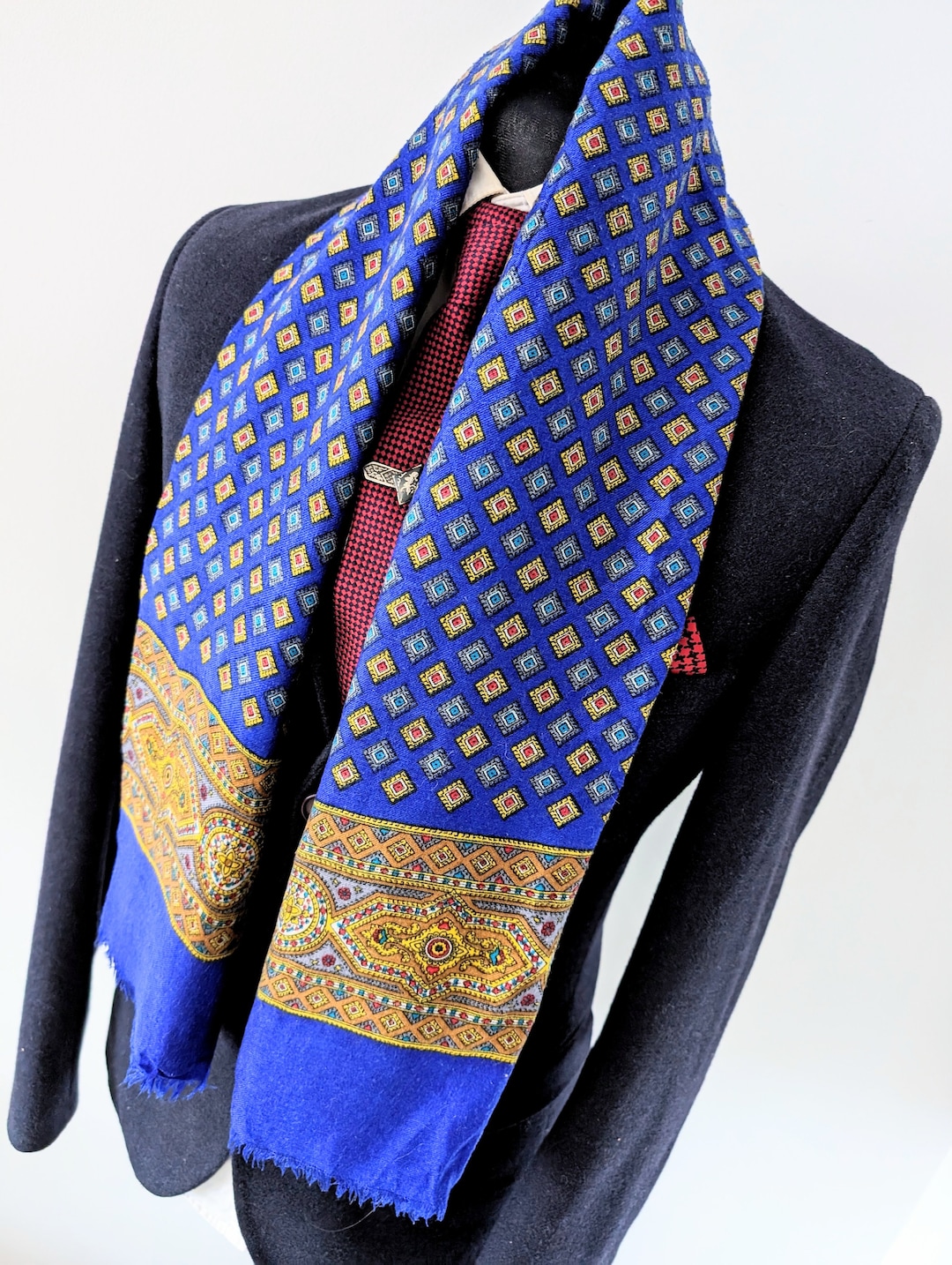 Men's Vintage Aboriginal Scarf, 60s All Original Retro Blue Aboriginal ...