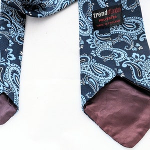 Mens Vintage Paisley 60's Blue Kipper Tie, Gents Rare Retro Psychedelic ...