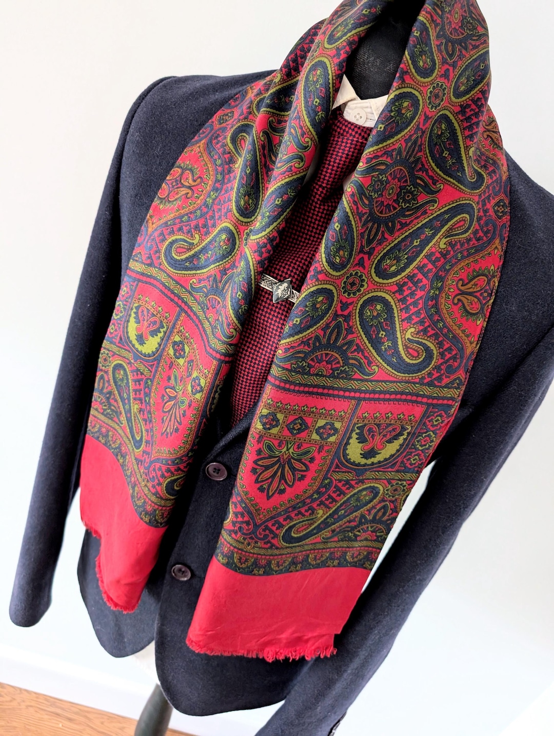 Men's Vintage Red Paisley Scarf, 60s All Original Retro Long Preloved ...