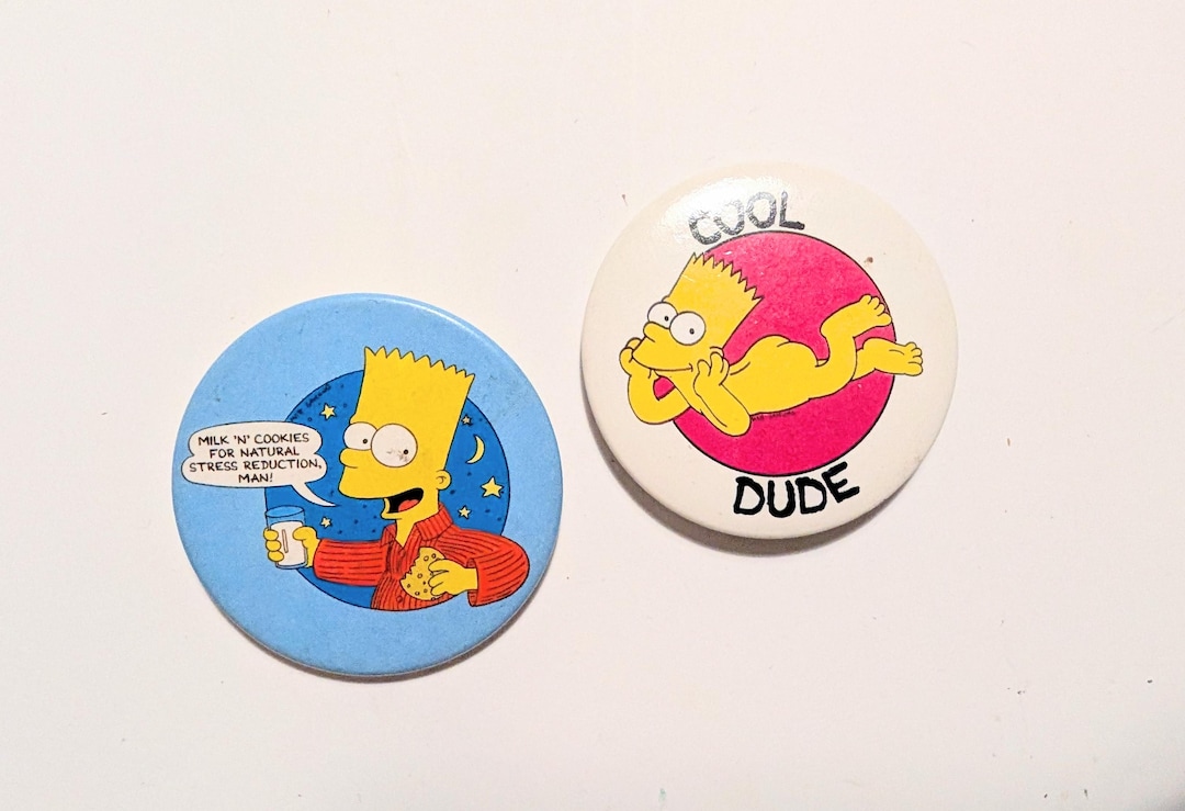 Vintage 90’s Bart Simpson Badges, Retro Cartoon Buttons, Nineties TV ...