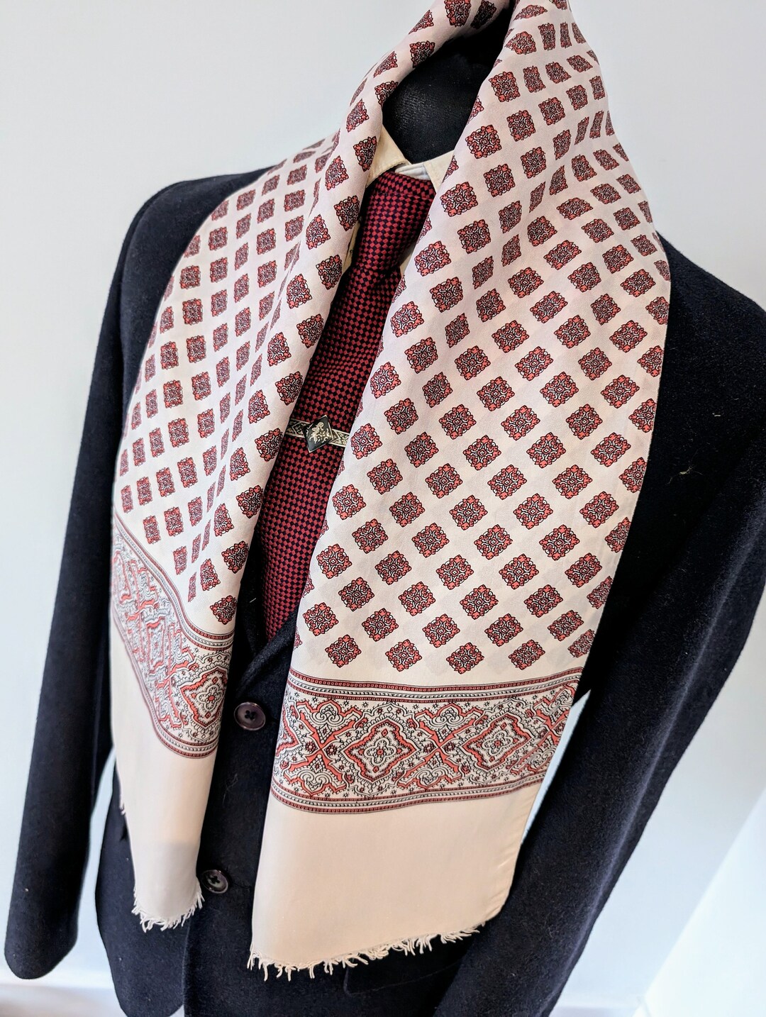 Men's Vintage Aboriginal Scarf, 60s All Original Retro White Silk ...