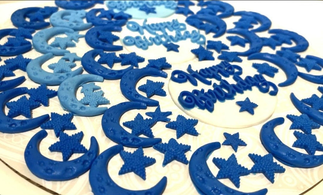 87 Pieces Moon Stars and Happy Birthday Fondant Cake Toppers - Etsy