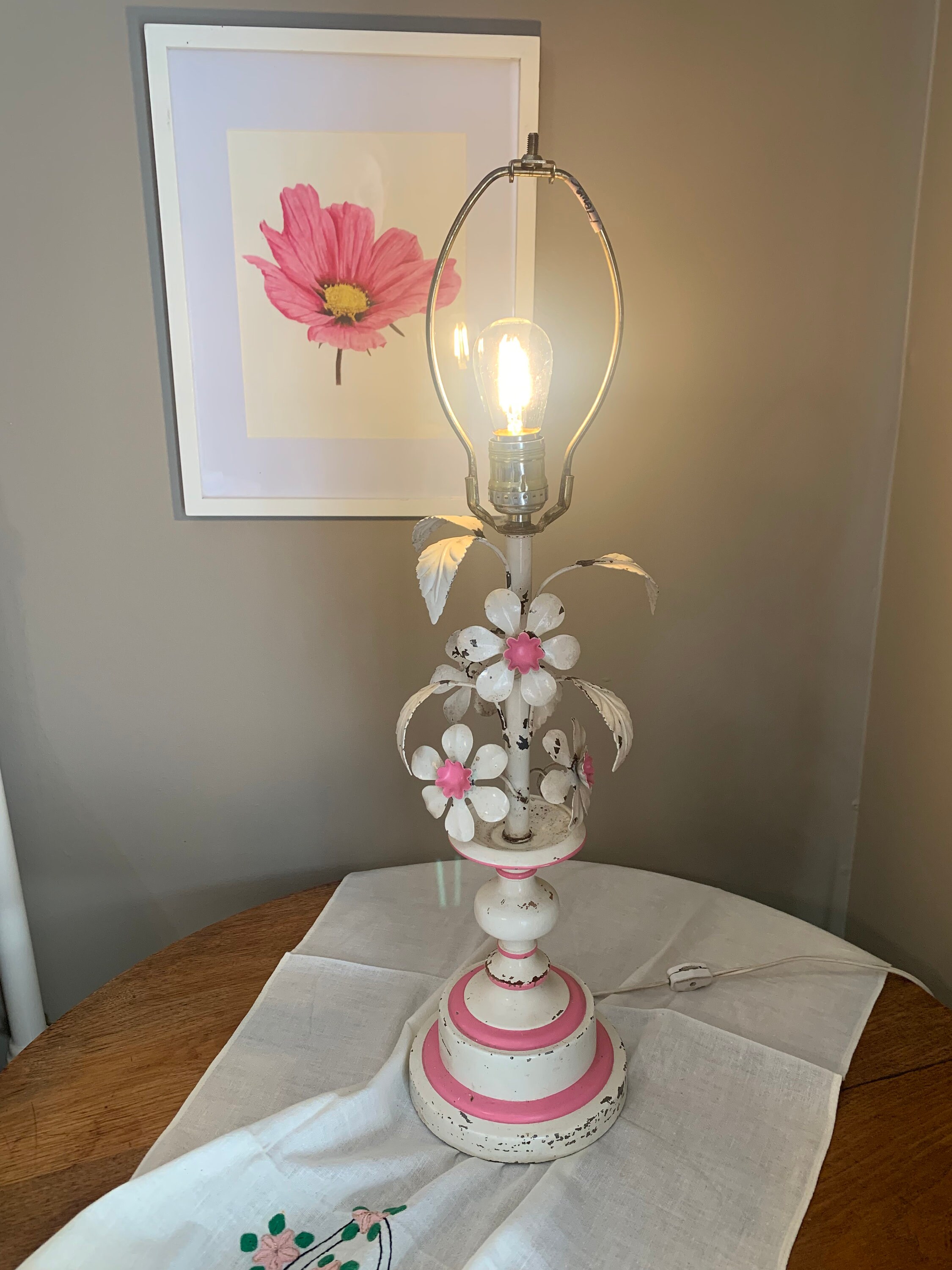 Italian Style Tole Shabby Chic Floral Lamp 1960s Pink and - Etsy