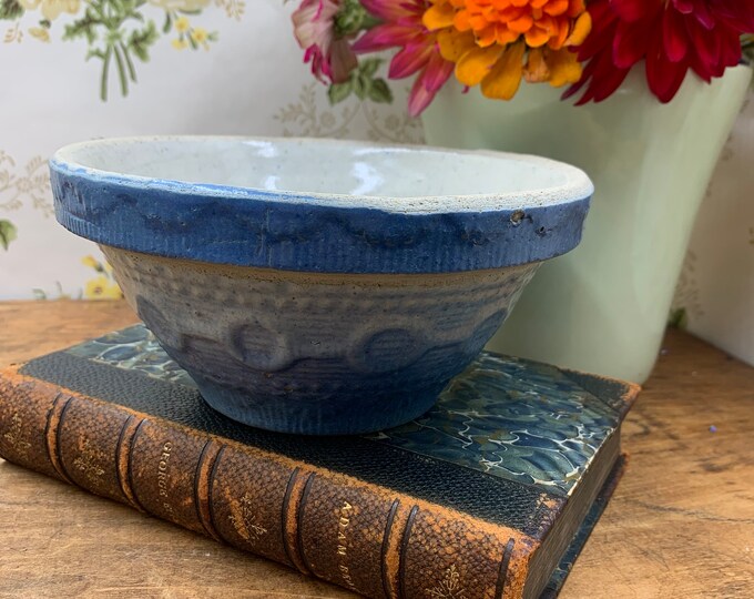 Antique Salt Glazed Wedding Ring Mixing Bowl Early 1990 Blue White 6” X ...