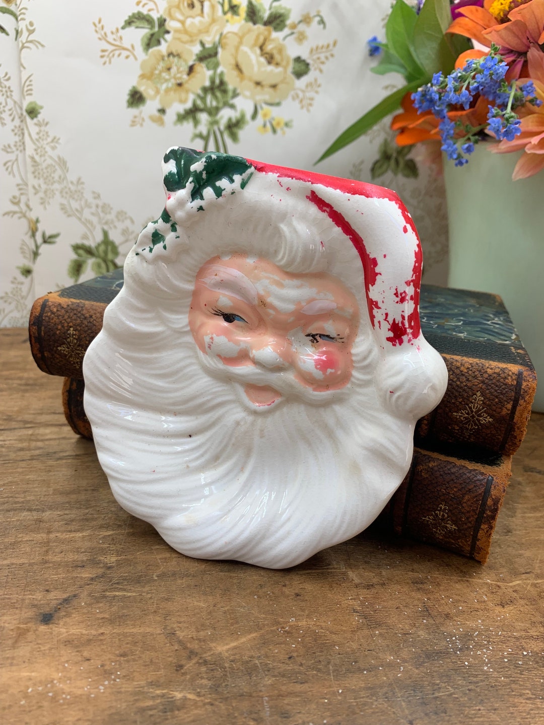 Vintage Ceramic Santa Face Dish, Wall Hanging, Made in Japan, Holiday ...