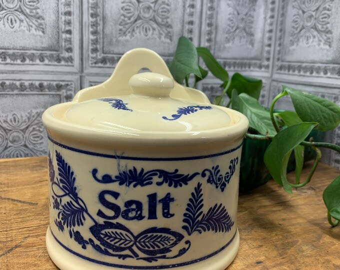 Extra Large Salt Cellar Crock With Lid Blue White 6 X 6 - Etsy