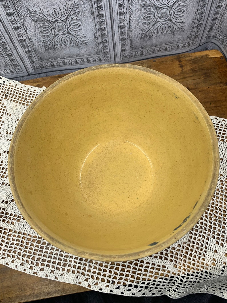 Antique Yellow Ware Bowl 3 Blue Stripes 9.25 Diameter X 5 Tall Primitive Country Kitchen ...