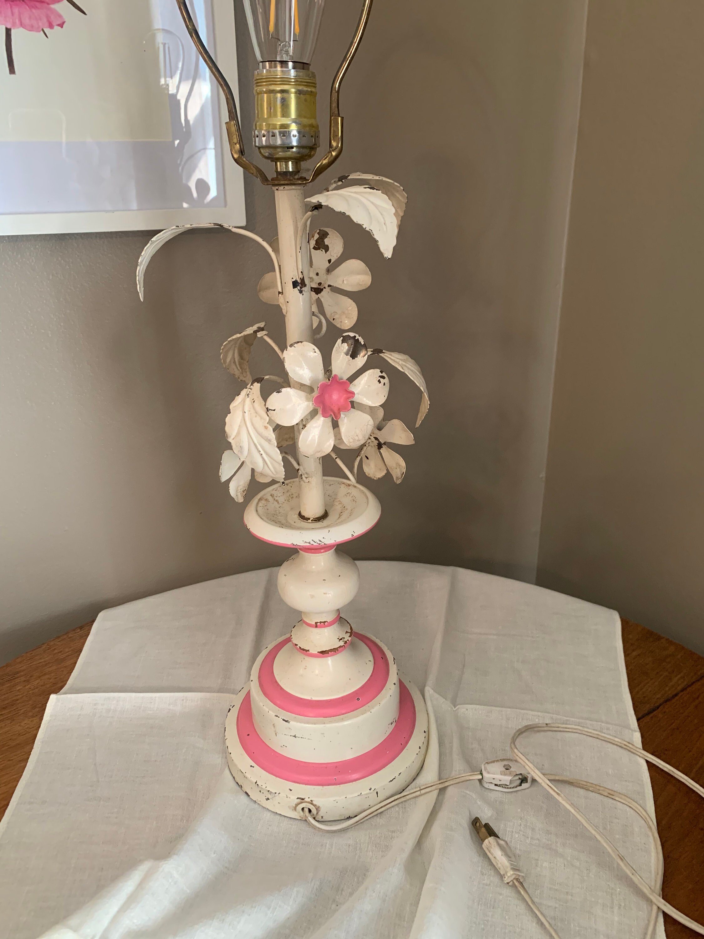 Italian Style Tole Shabby Chic Floral Lamp 1960s Pink and - Etsy