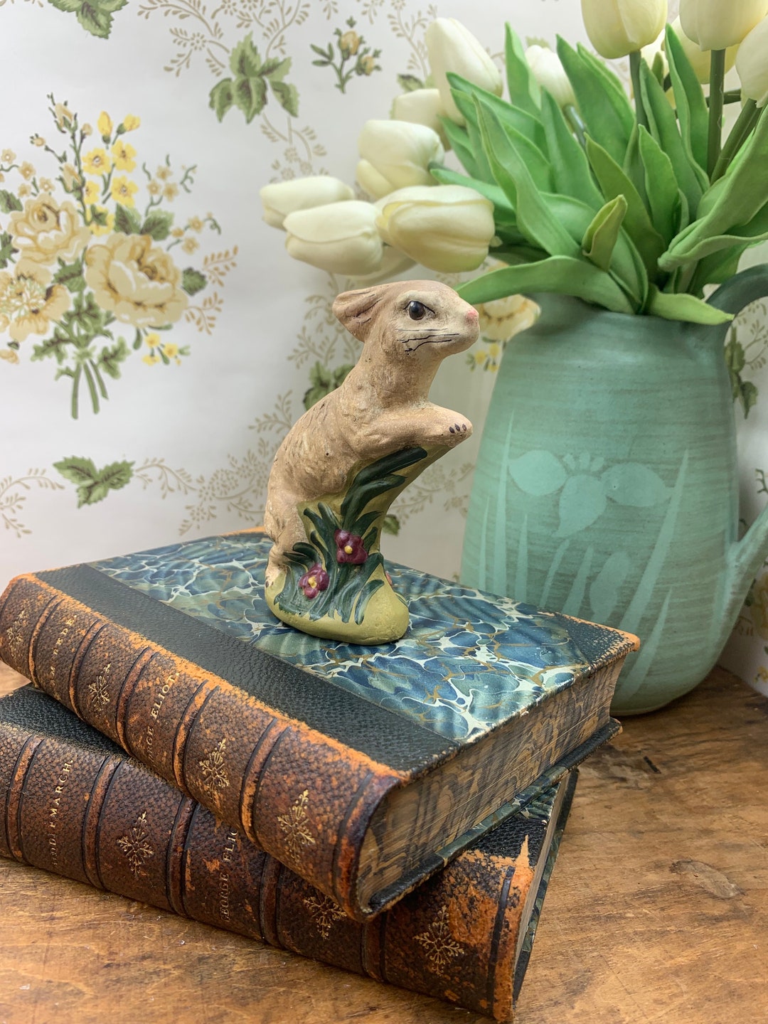 1999 Chalkware Walnut Ridge Rabbit Jumpin for Joy Signed Kathi Lorance ...