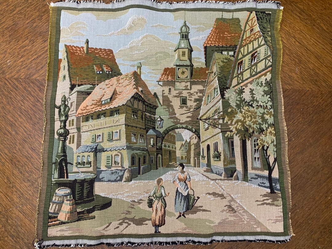 Vintage Tapestry Panel Unfinished Made in Belgium Rothenburg 19” X 19 ...
