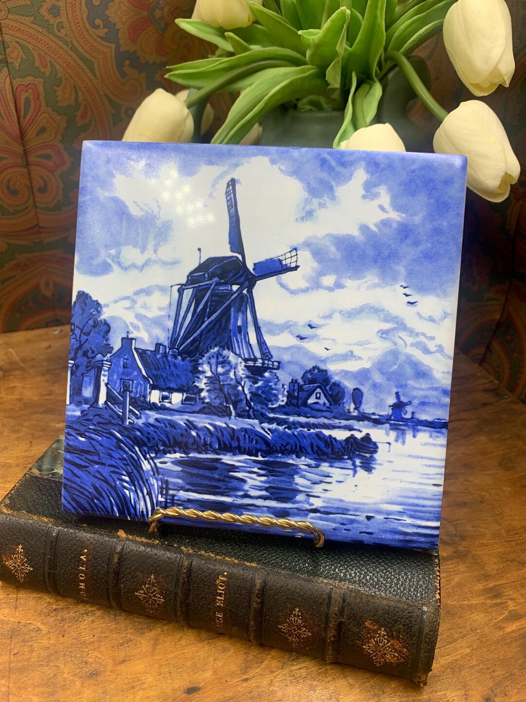 Delft Blue Windmill Tile: Cork Backed Dutch Scene Trivet - Etsy