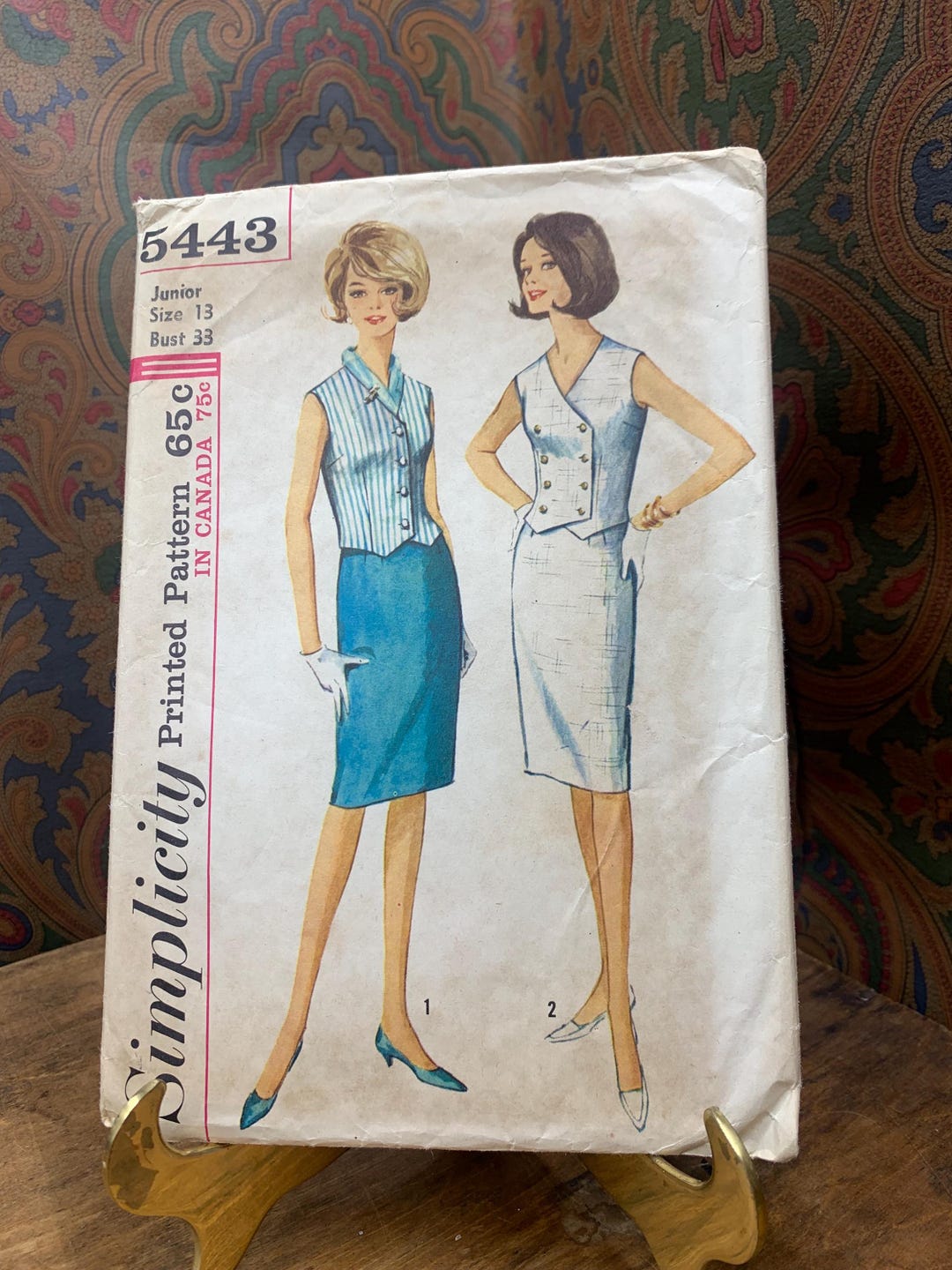 1964 Simplicity Pattern 5443: Junior Weskit Blouse & Skirt (size 13 ...