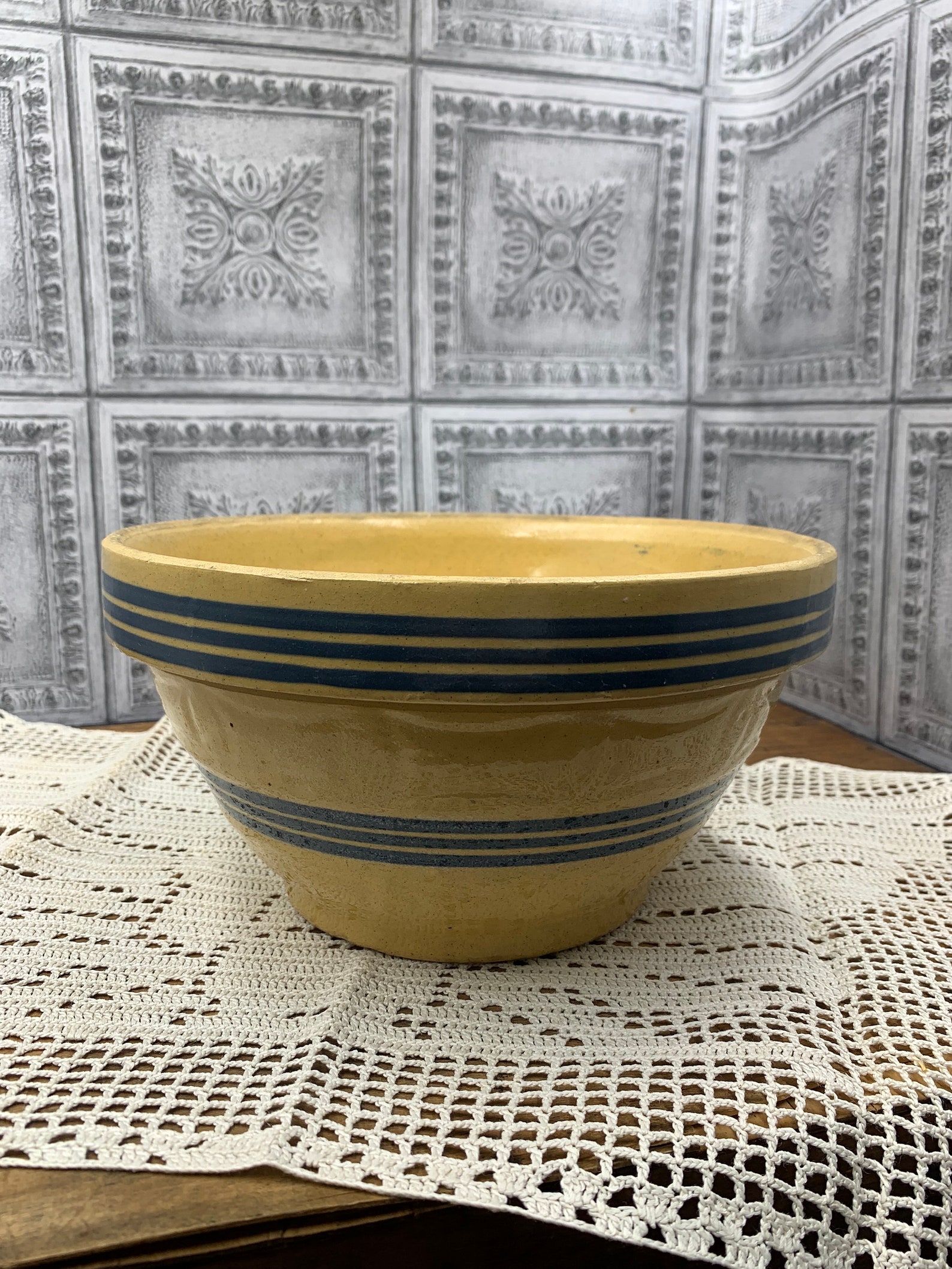 Antique Yellow Ware Bowl 3 Blue Stripes 9.25 Diameter X 5 Tall ...