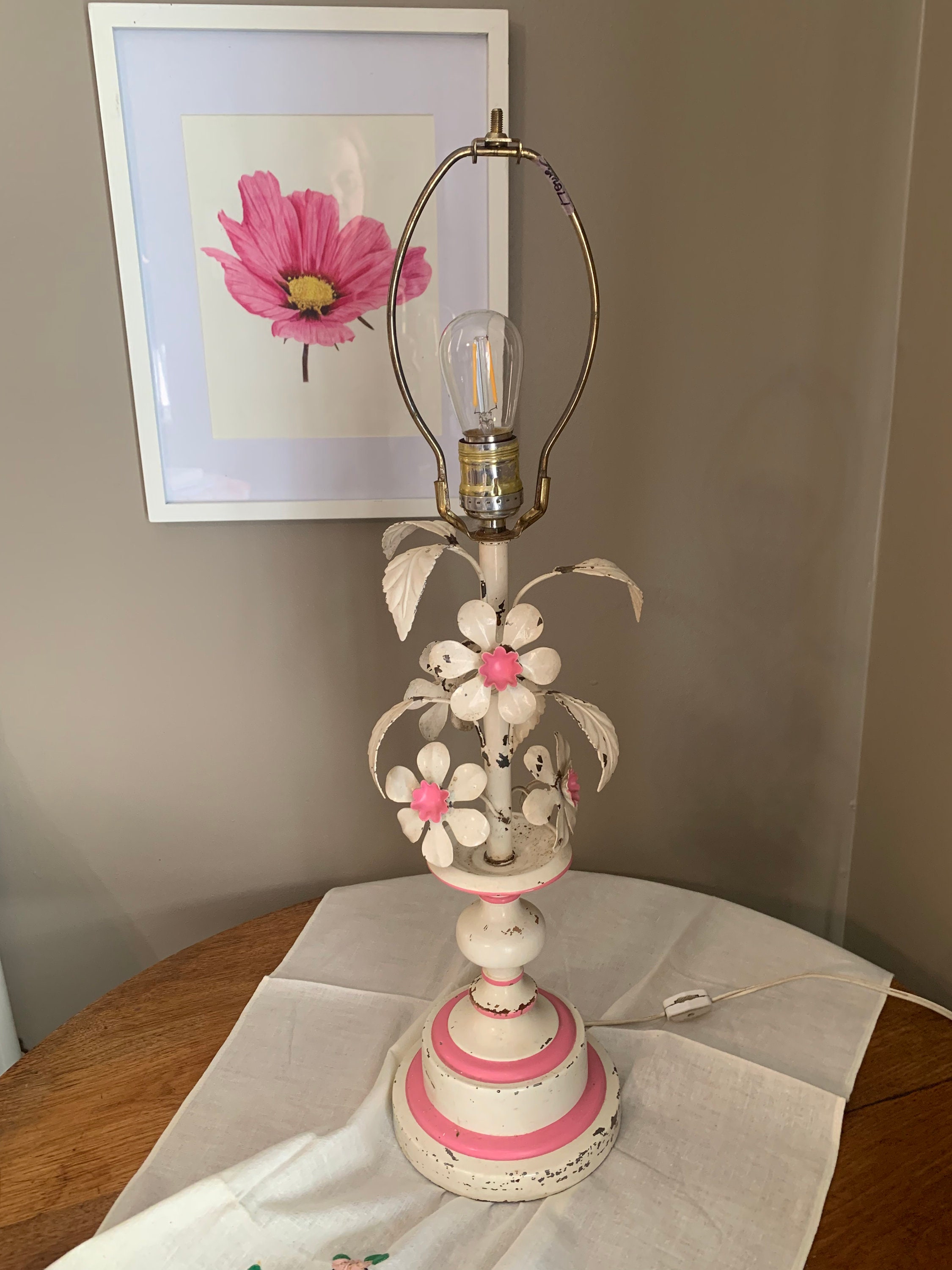 Italian Style Tole Shabby Chic Floral Lamp 1960s Pink and - Etsy