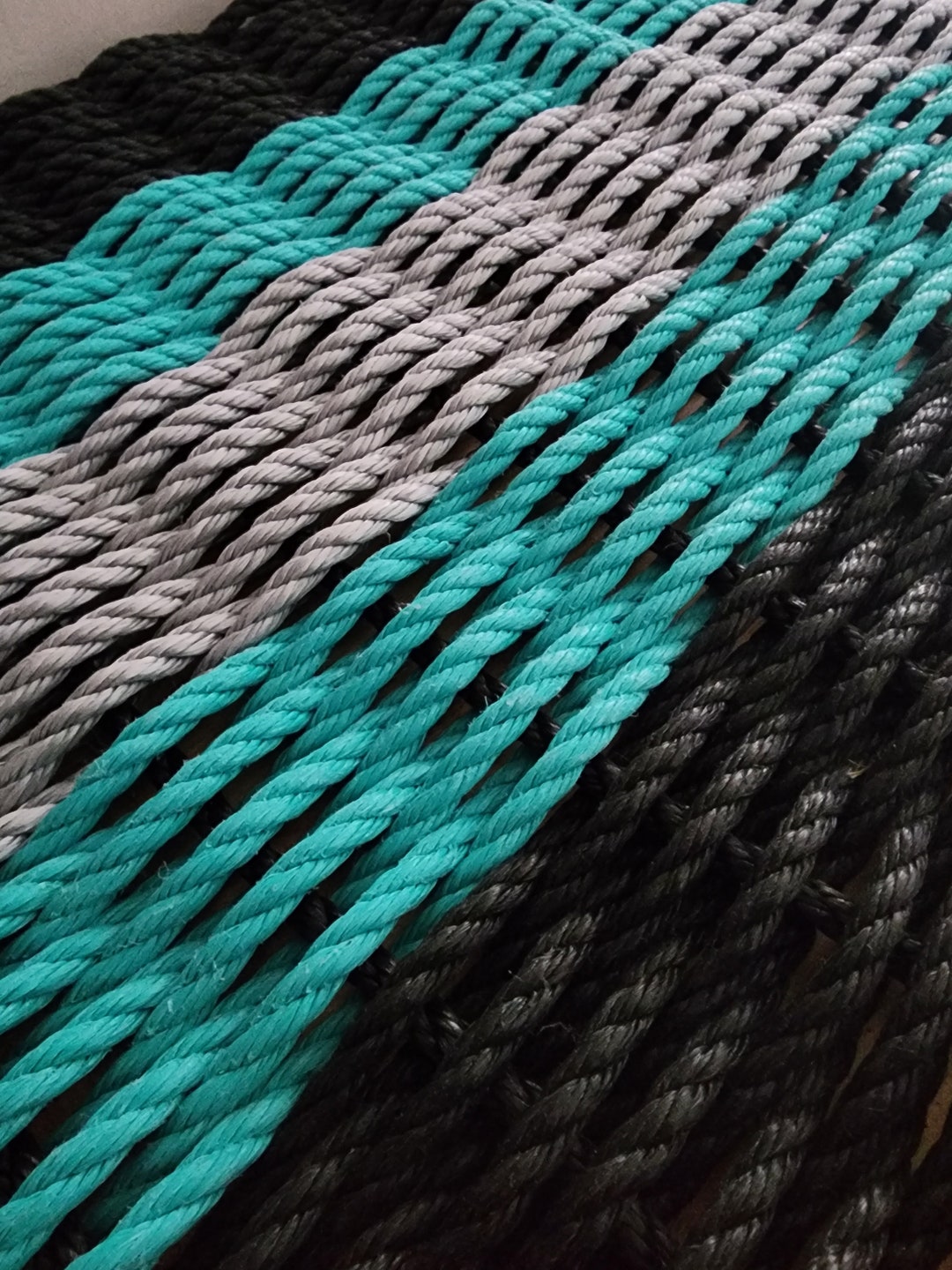 5 Stripe Rope Mat Black Teal and Gray - Etsy