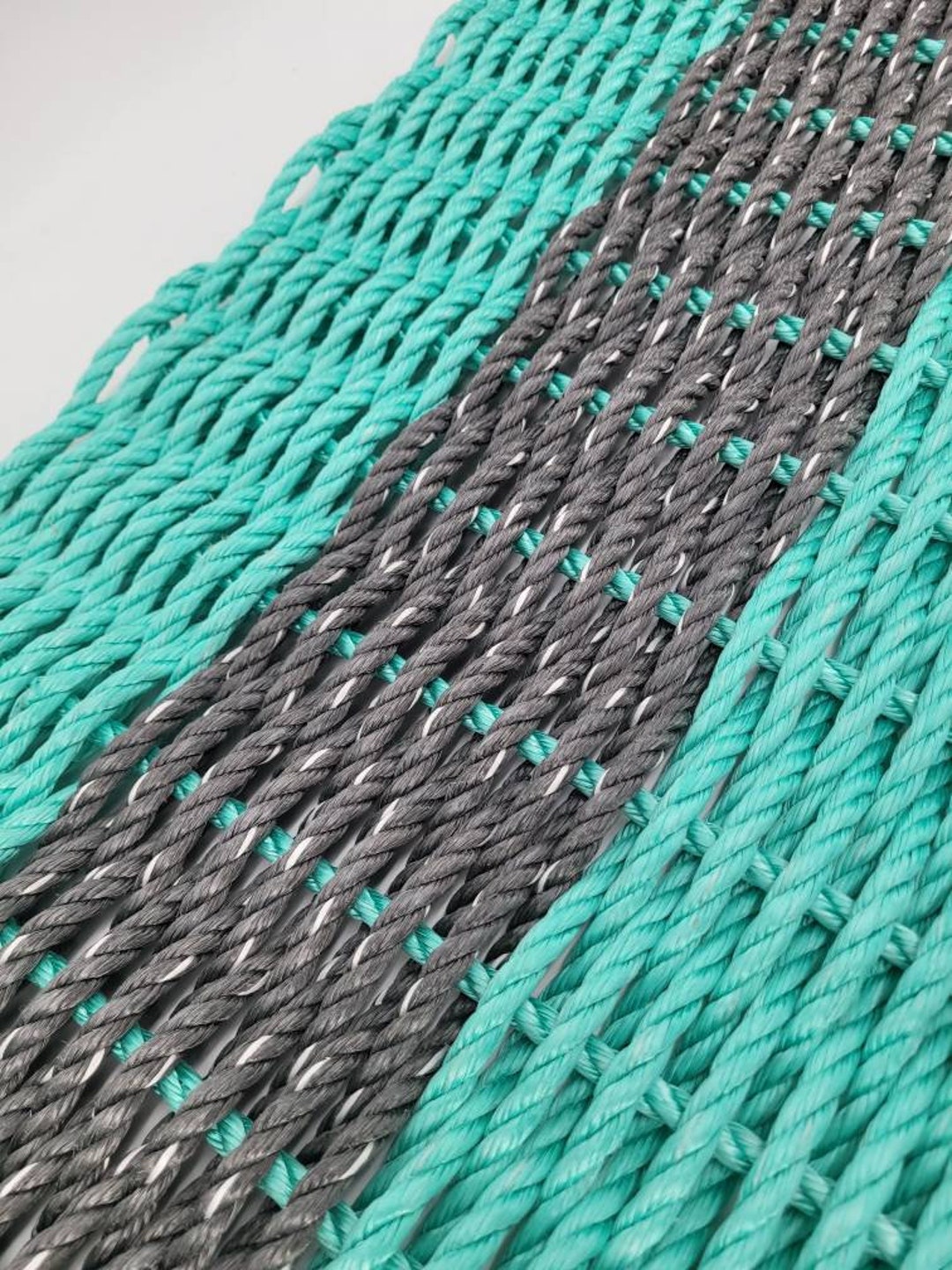 Rope Mat Made With Lobster Rope Teal and Gray - Etsy