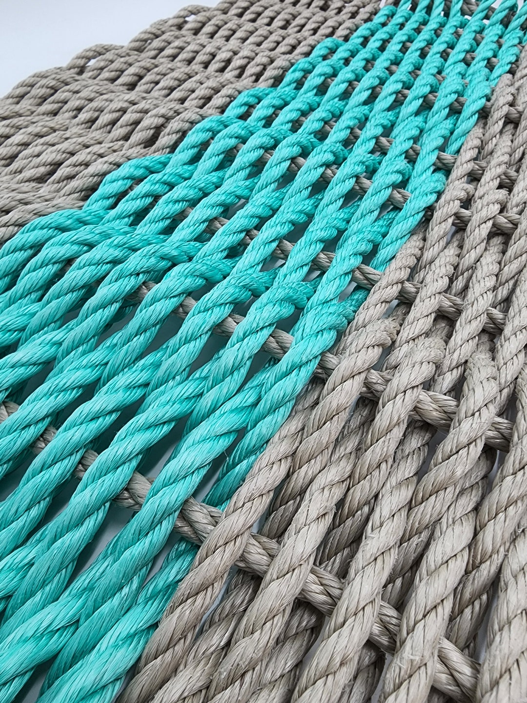 Rope Mat Made With Lobster Rope, Tan and Teal - Etsy