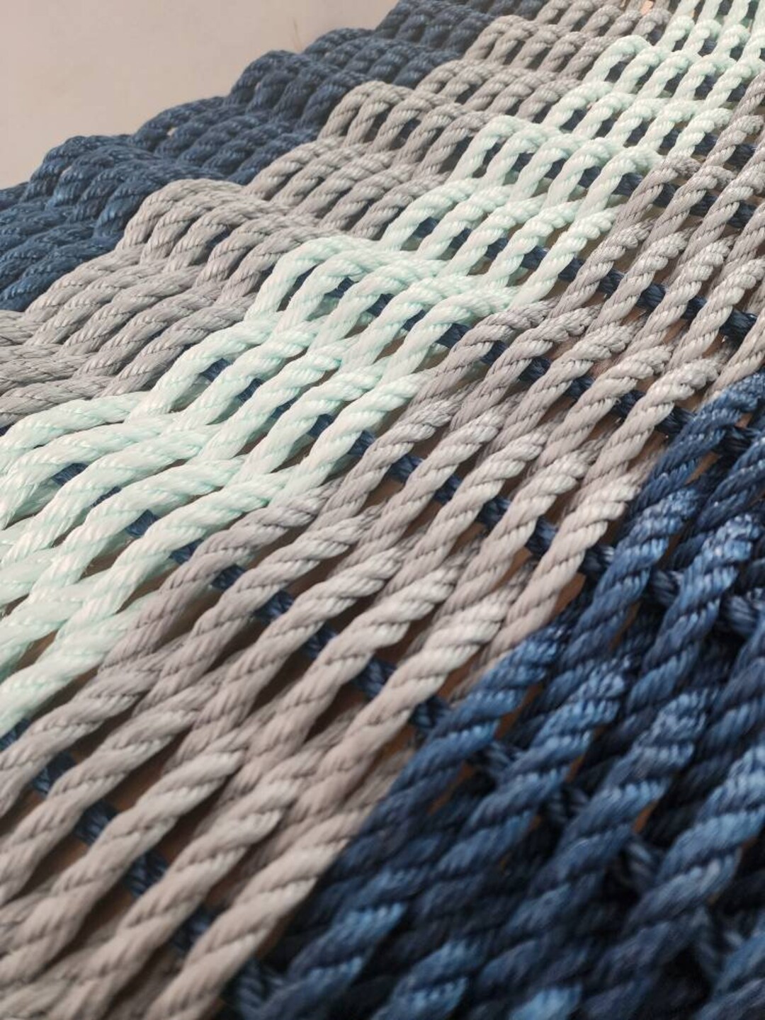 5 Stripe Rope Mat Navy,gray and Seafoam - Etsy