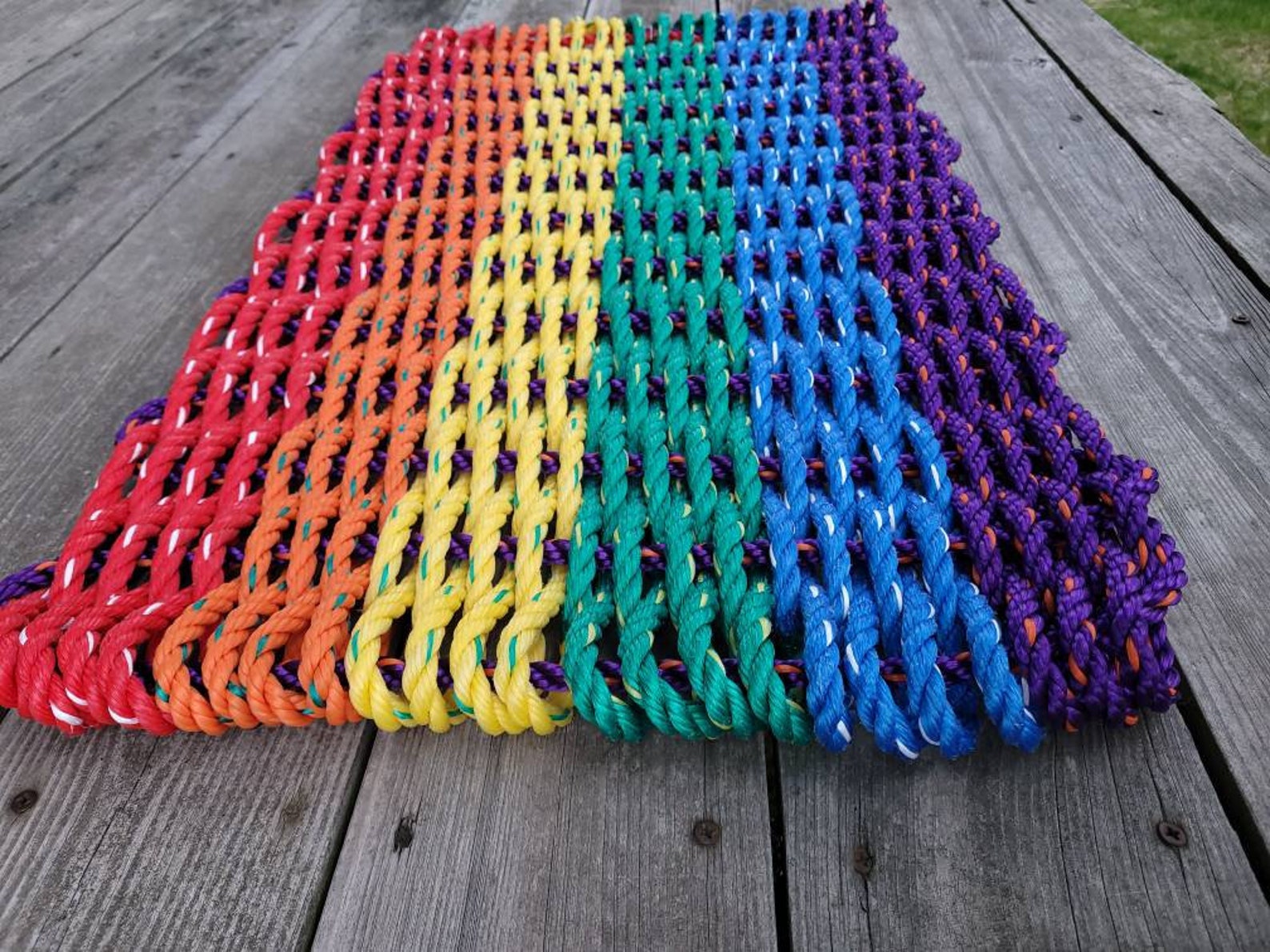 Rainbow Rope Mat Made With Lobster Rope - Etsy