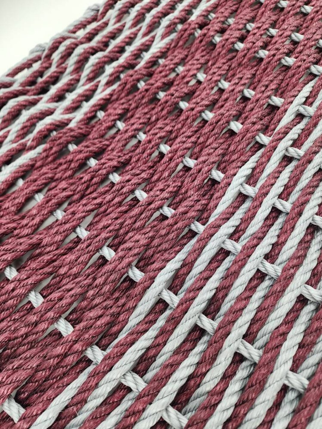 Large Rope Mat Made With Lobster Rope, Double Weave, Burgundy and Light ...