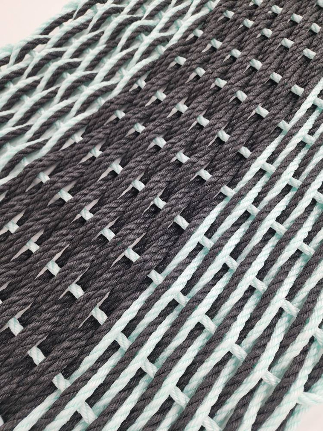 Large Rope Mat Made With Lobster Rope, Double Weave, Black and Seafoam ...