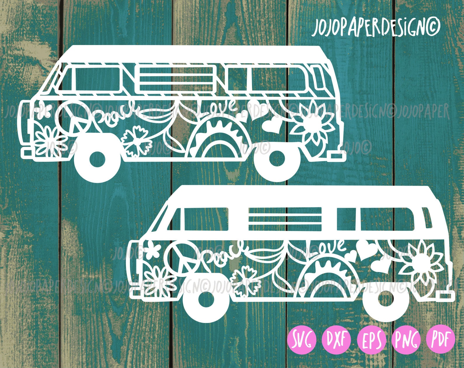 Groovy Floral Van SVG With Peace Sign and Hippie Symbols , Boho Van ...