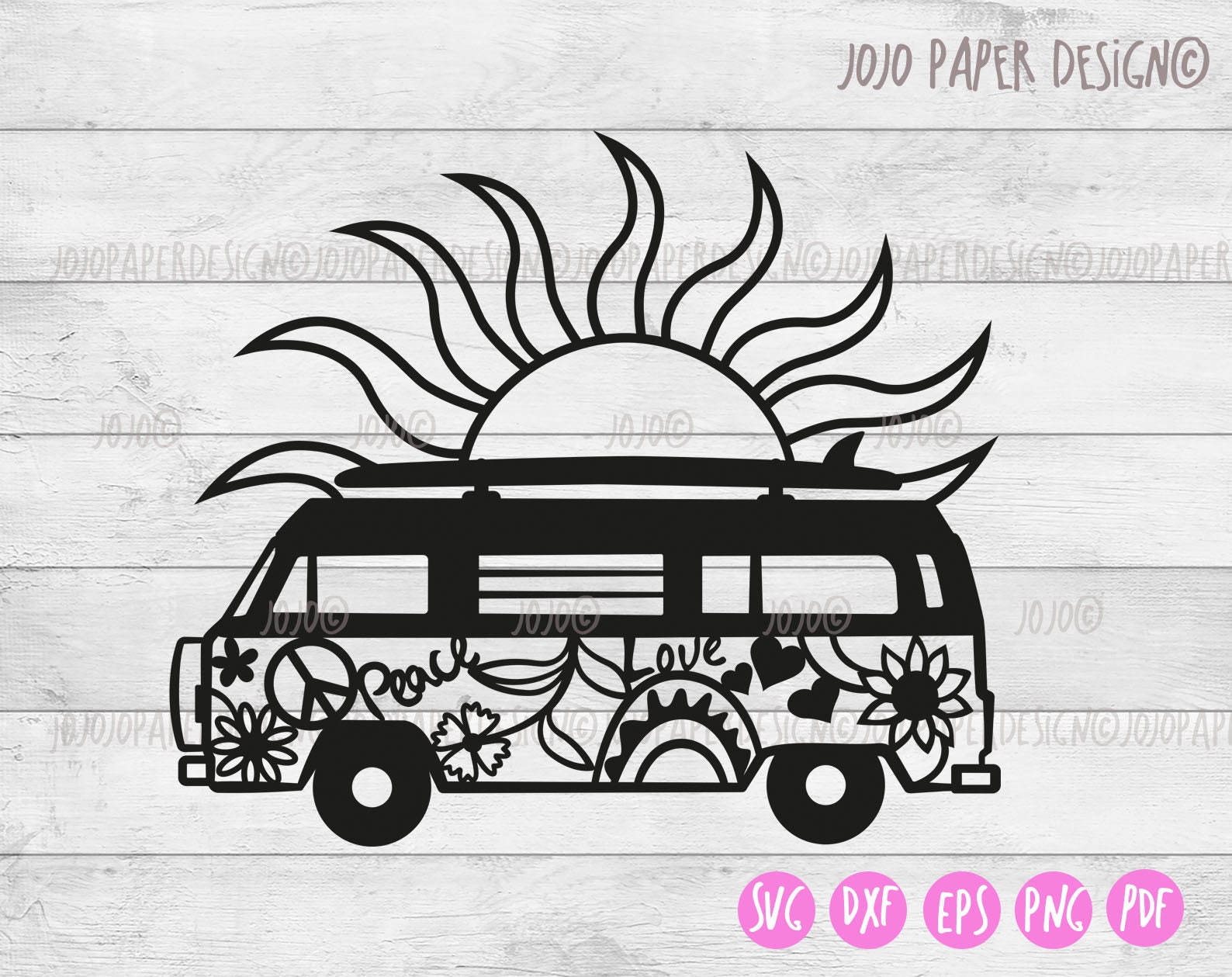 Hippie Van Svg With Peace Sign and Flowers Boho Design for - Etsy