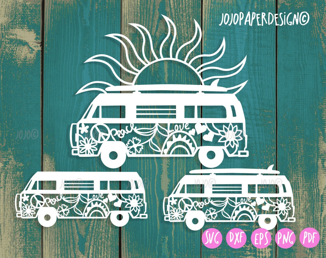 Hippie Van Svg With Peace Sign and Flowers, Boho Design for Cricut and ...