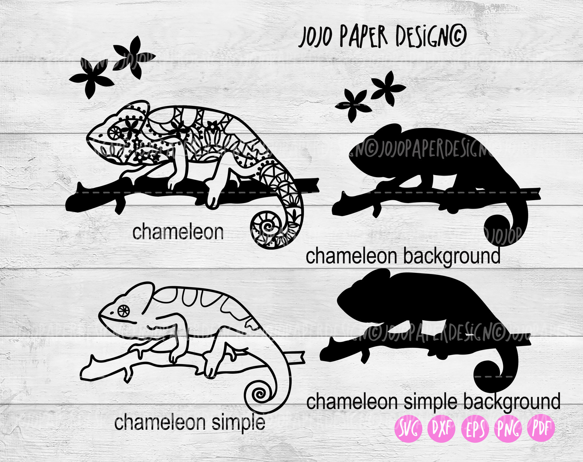Chameleon SVG, Dxf, Eps, Pdf, Png, Colored Clipart Chameleons Shown on ...