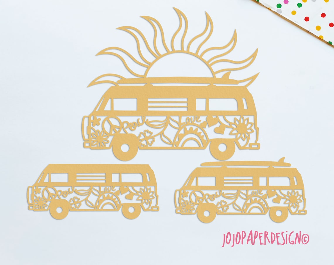 Hippie Van Svg With Peace Sign and Flowers, Boho Design for Cricut and ...