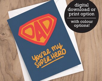 Instant Download Father's Day Card Superhero Fathers Day - Etsy