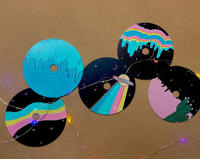 5 Pack Painted Cd's for Room Decor Handpainted Drippy | Etsy