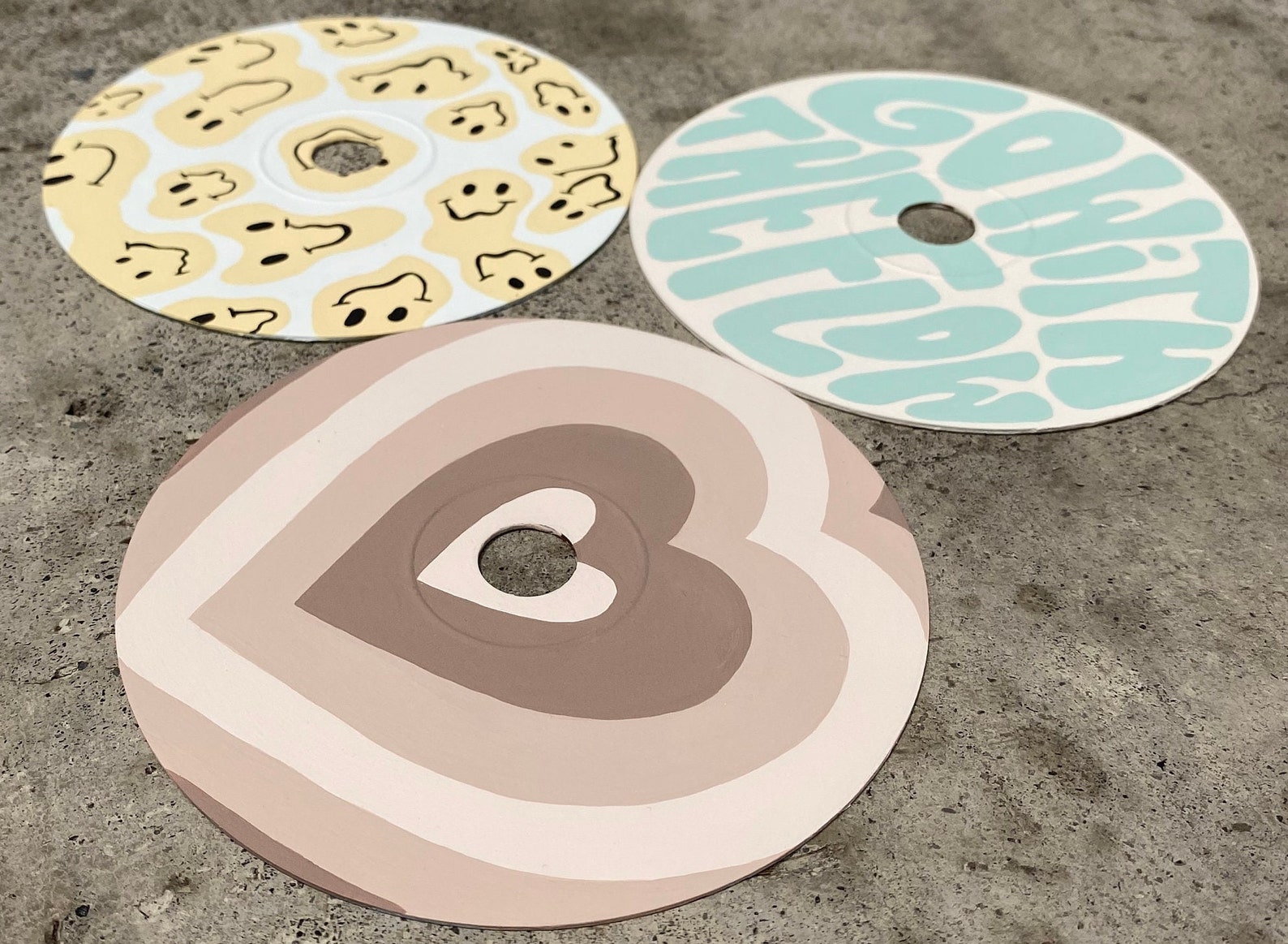 3 Pack Painted Cds for Room Decor | Handpainted | "go With the Flow ...