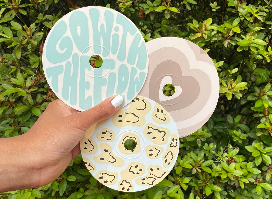 3 Pack Painted Cds for Room Decor | Handpainted | "go With the Flow ...