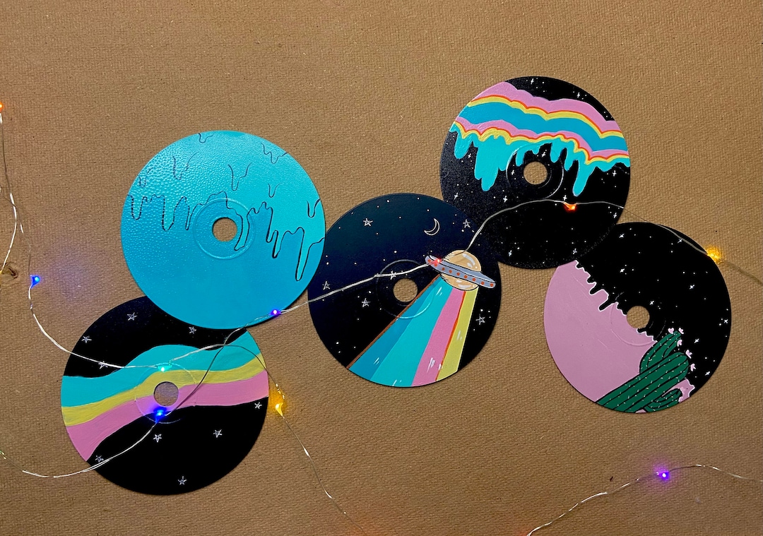 5 Pack Painted Cd's for Room Decor | Handpainted | Drippy Galaxy ...