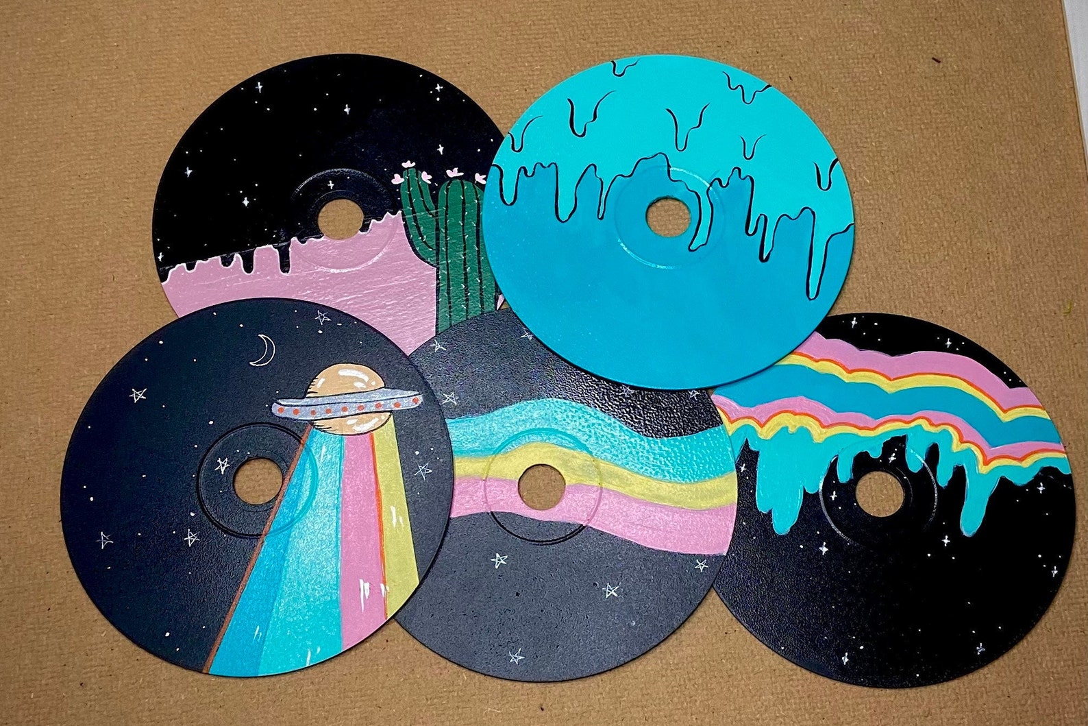 5 Pack Painted Cd's for Room Decor Handpainted Drippy - Etsy