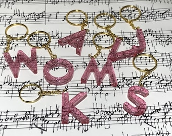 Resin Alphabet Keychain, Letter M, Pink With Gold Leaf. - Etsy