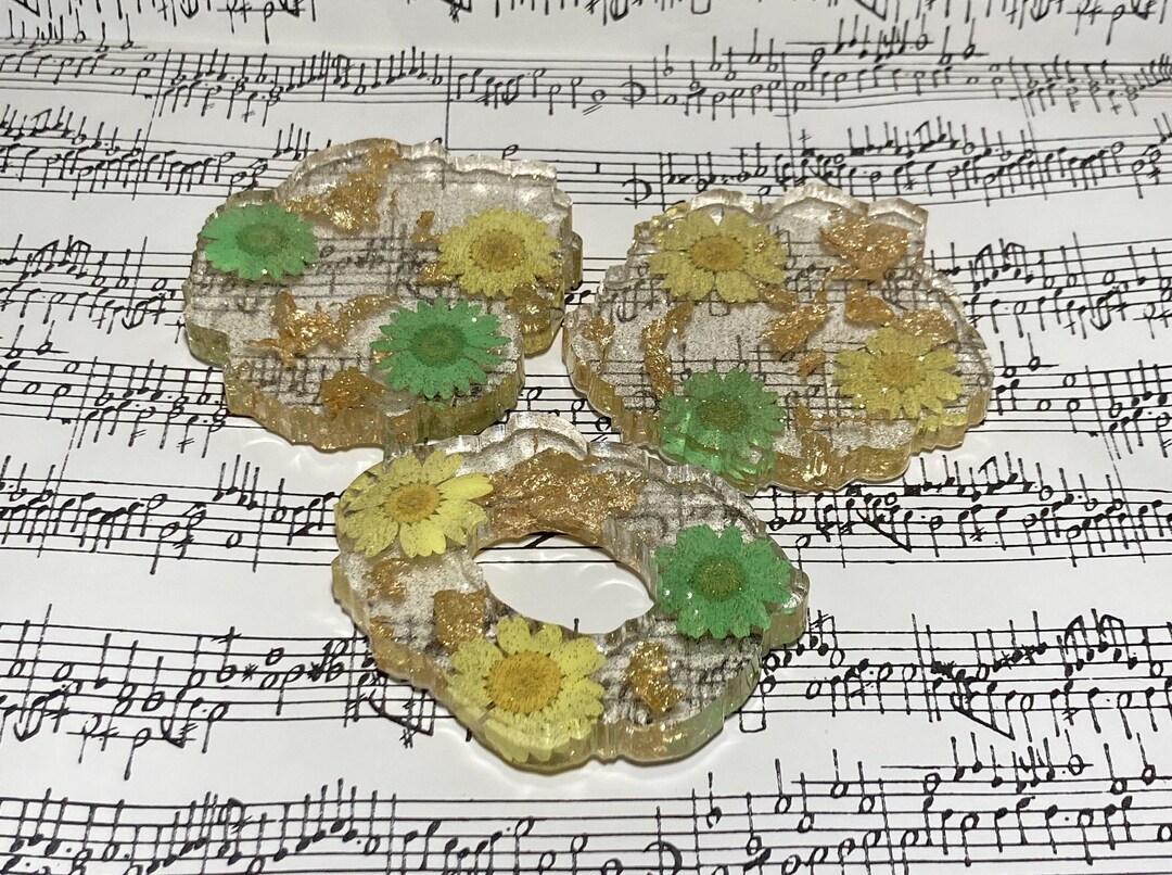 Green and Yellow Floral Geode-shape Coaster Set, 3 Piece - Etsy