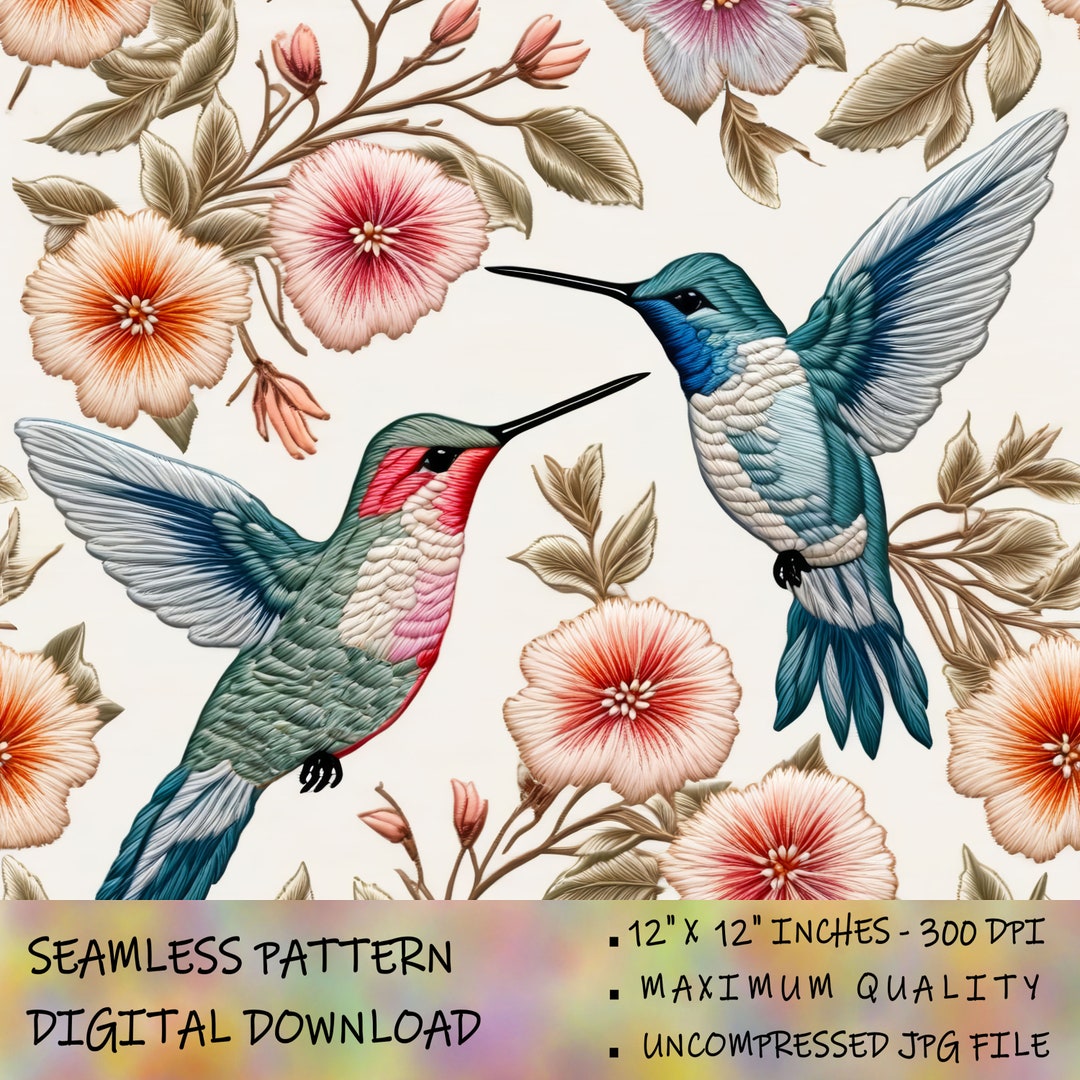 Embroidered Hummingbirds Seamless Pattern - Etsy