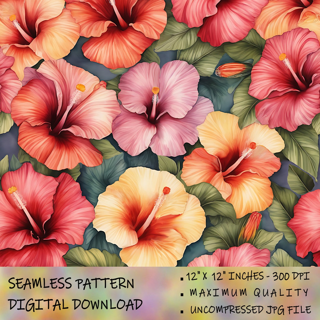 Hibiscus Flowers Seamless Pattern - Etsy