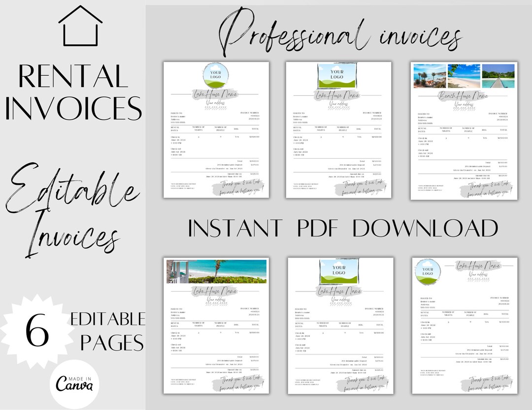Rental Receipt Bundle - Editable & Printable for Stylish Accommodation ...