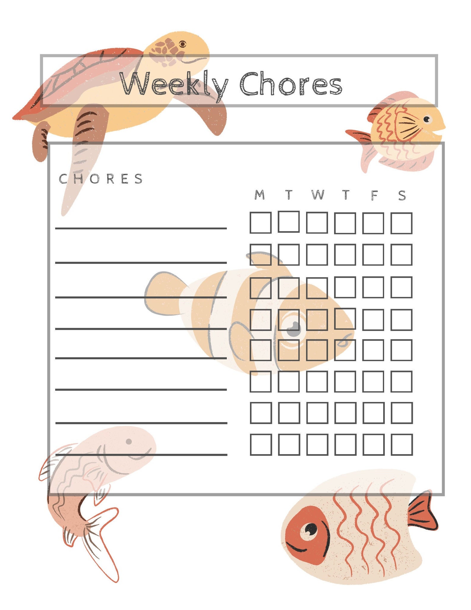 Ocean Weekly Chores Chart, Digital Download - Etsy
