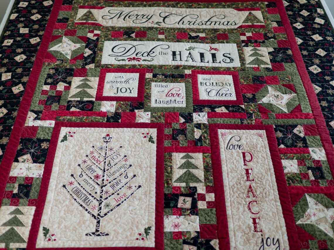 Custom Quilted Christmas Throw Blanket or Oversized Wall Hanging, Size ...