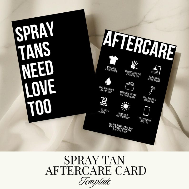 Spray Tan Aftercare Card Template | Printable Beauty Business Client ...
