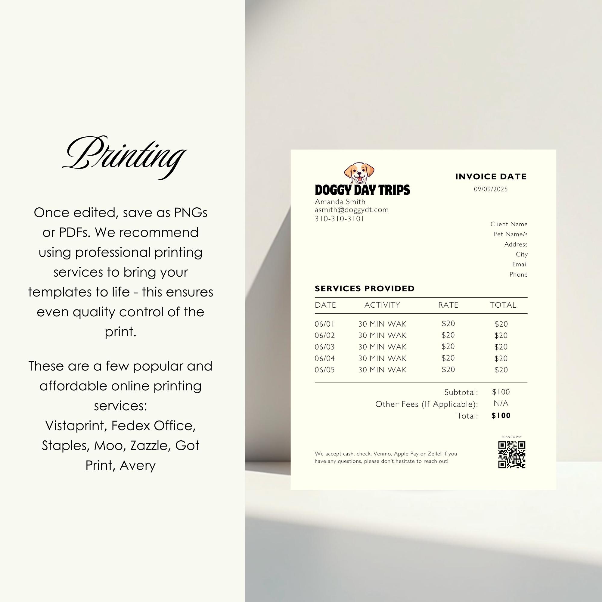 Dog Walking Invoice Template | Printable Pet Sitting Invoice | Petcare ...