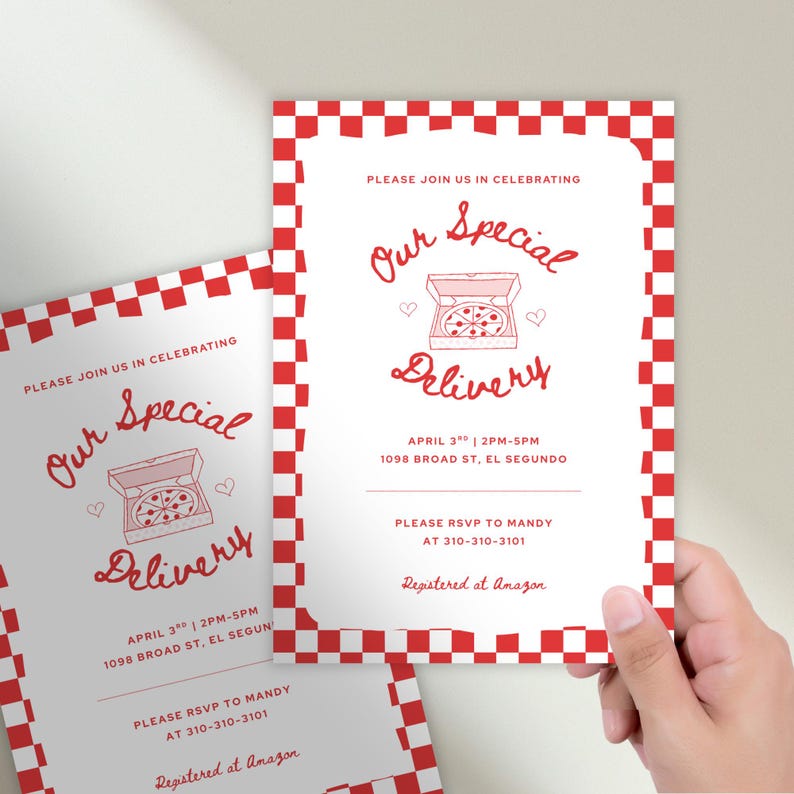 Our Special Delivery Baby Shower Invitation Template | Pizza Party ...