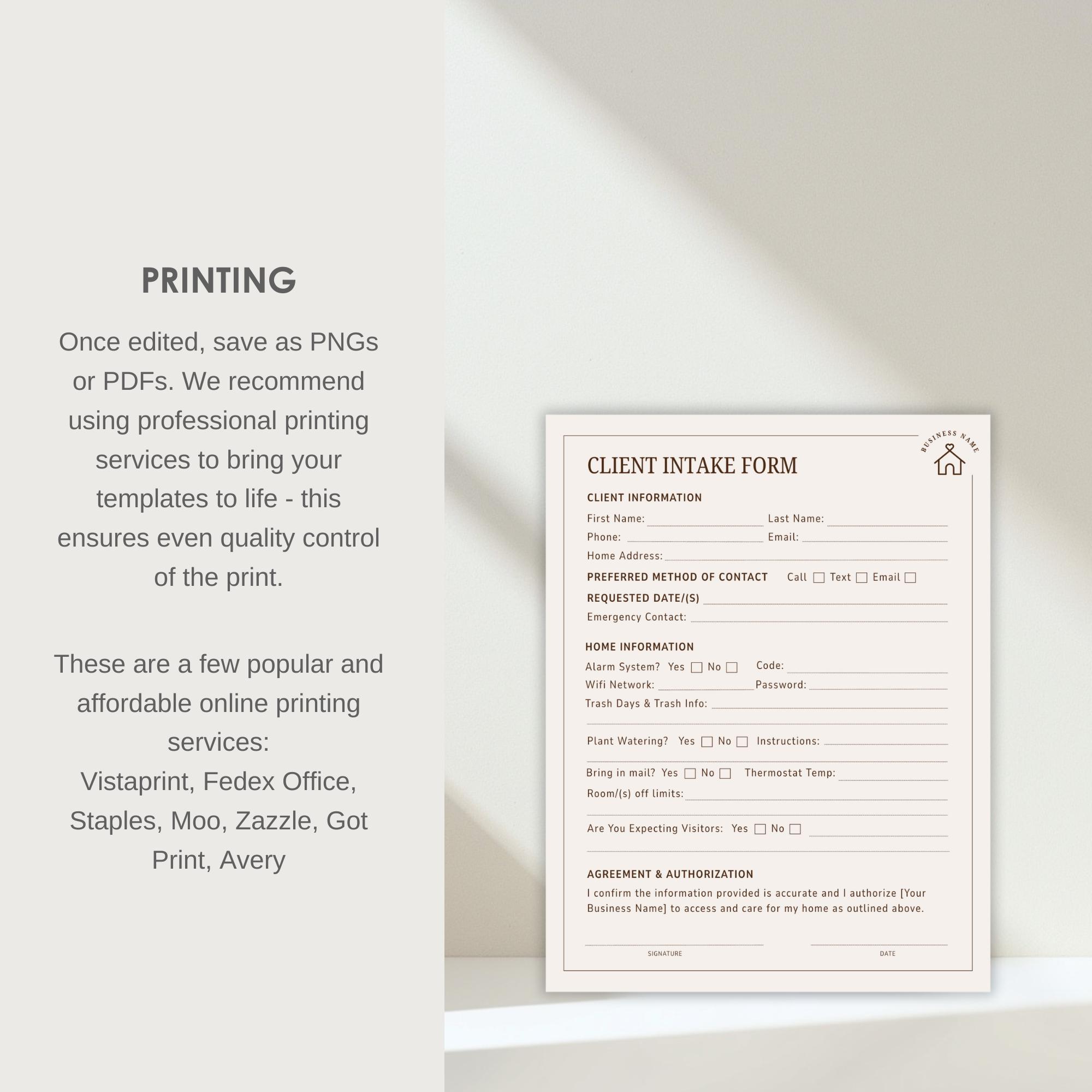 House Sitting Client Intake Form | House Sitting Business Forms ...