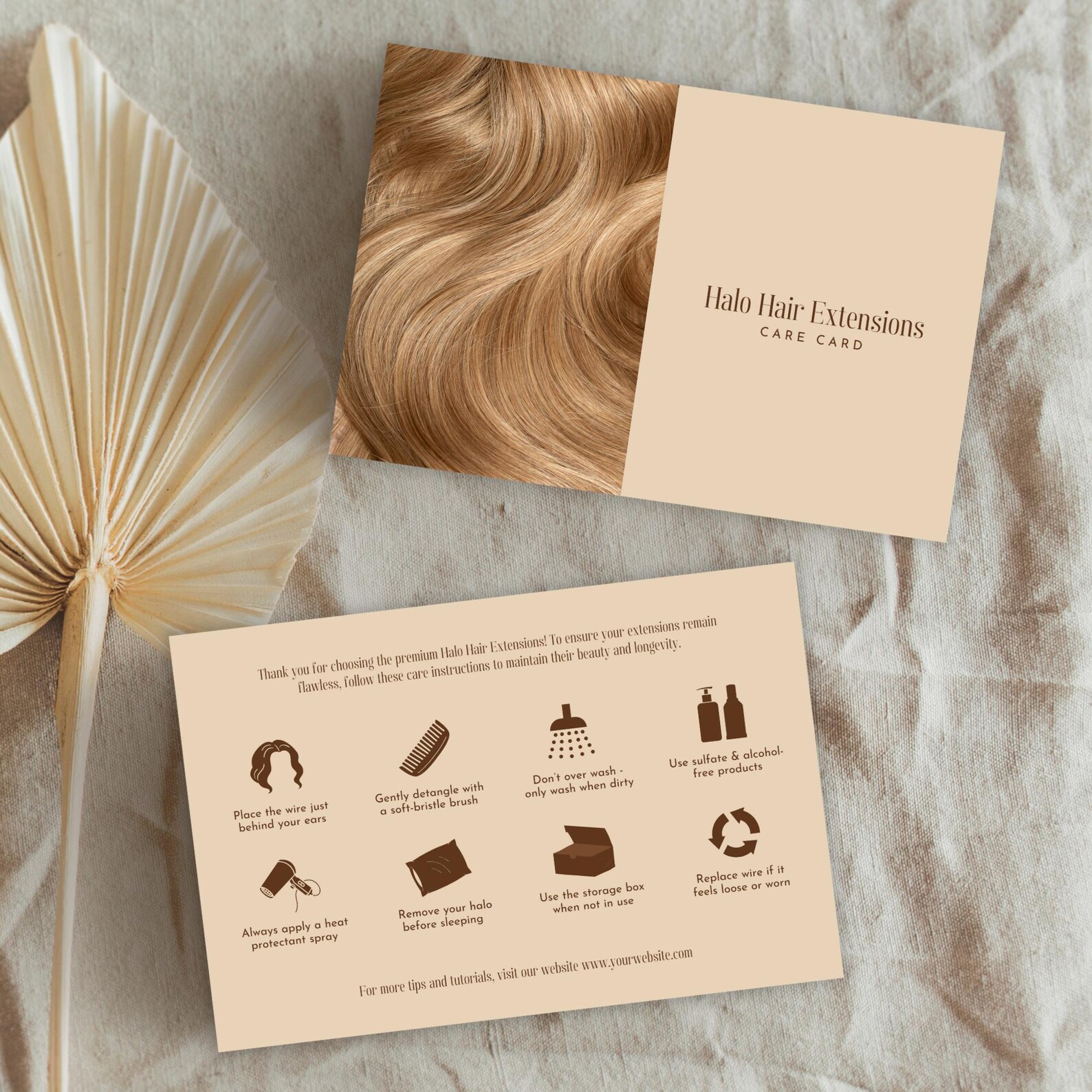 Halo Hair Extensions Care Card Neutral Aesthetic Beauty Care Card Hair ...