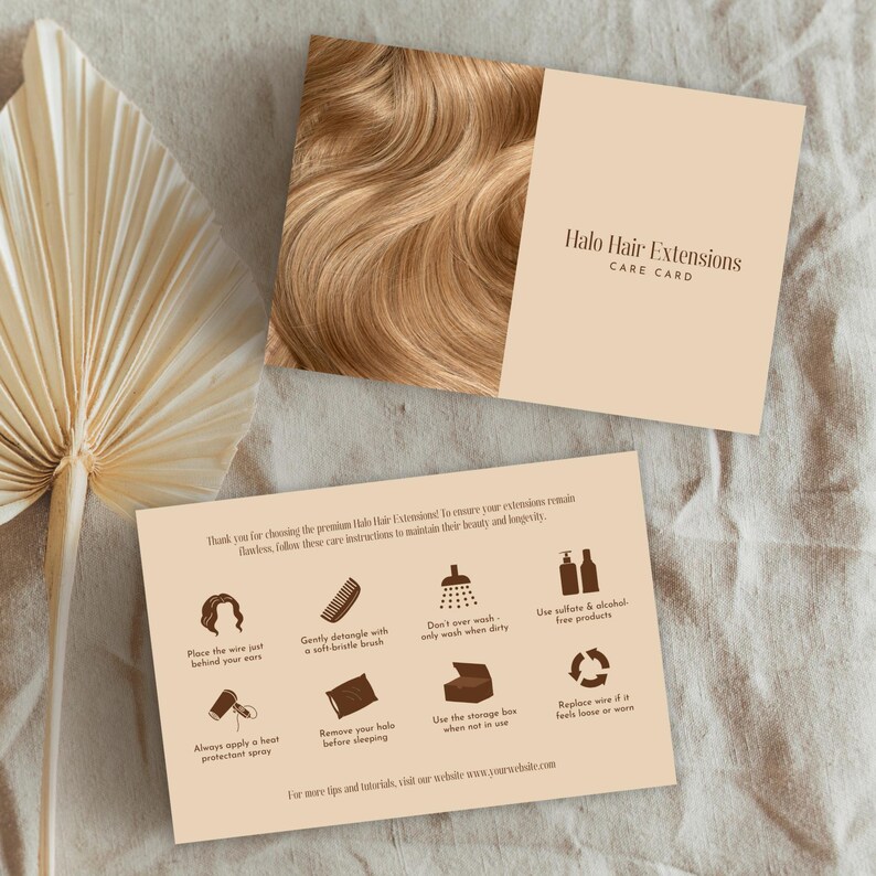 Halo Hair Extensions Care Card Neutral Aesthetic Beauty Care Card Hair ...