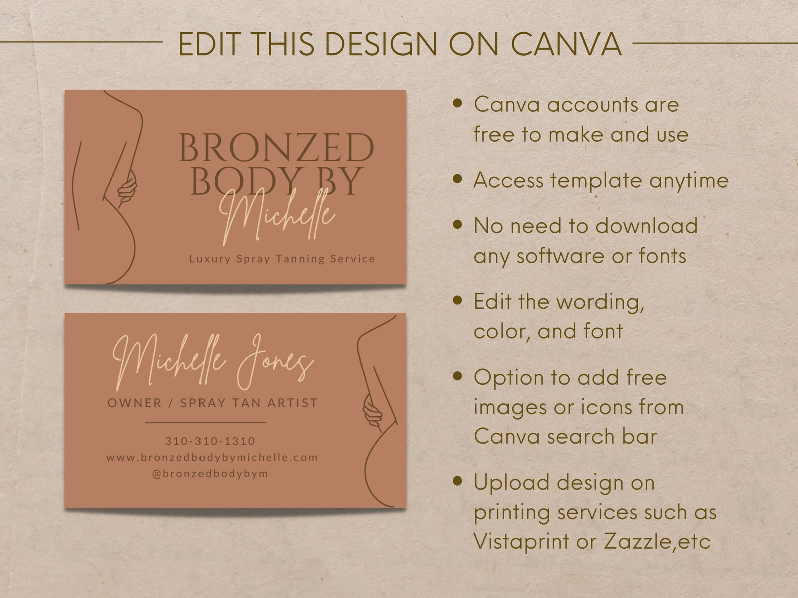 Spray Tan Artist Business Card Design Editable Business Card - Etsy